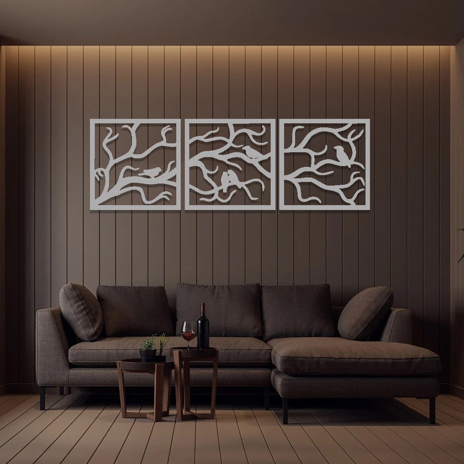 Metal Wall Decor, Birds on Branch 3 Panels, Metal Tree Wall Art, Tree ...