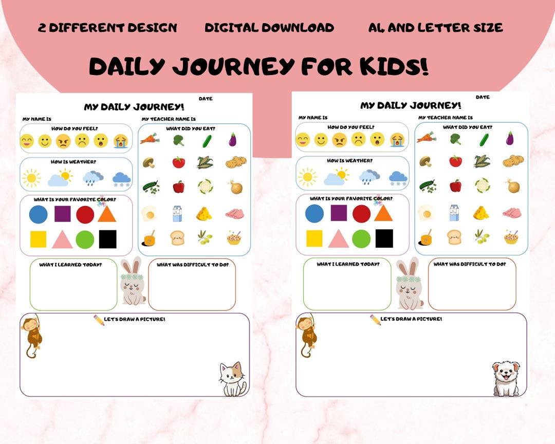 Kids Daily Journal Printable Diary for Children Activity Drawing Page ...