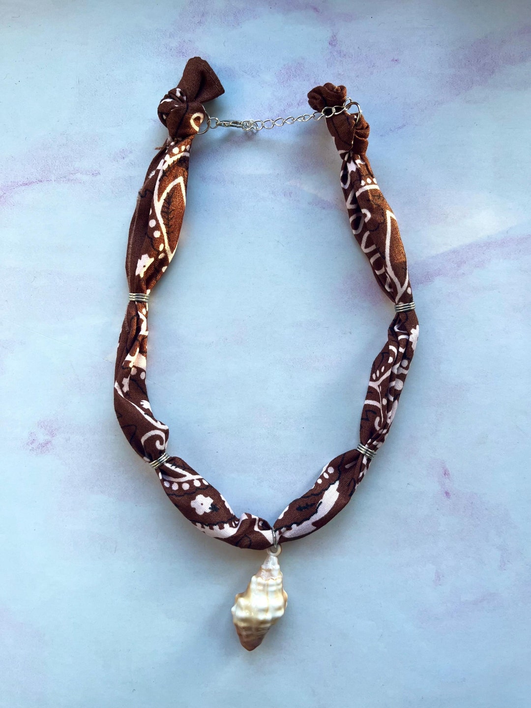 Brown Bandana Scarf Choker Conch Shell Charm Necklaces | Shell ...