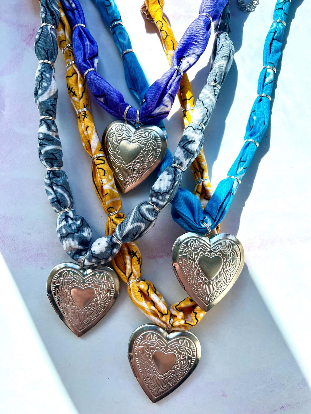 Bandana Scarf Choker Silver Heart Locket Charm Necklaces | Locket ...