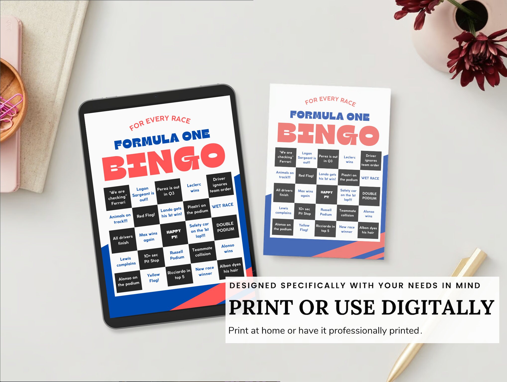 Formula 1 Bingo Card 2024 Editable, F1 Bingo Card, Funny Racing Game for Fans, Perfect for Race ...