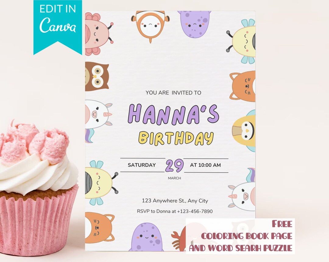 Editable Squishmallow Birthday Invitation, Squishmallow Party ...