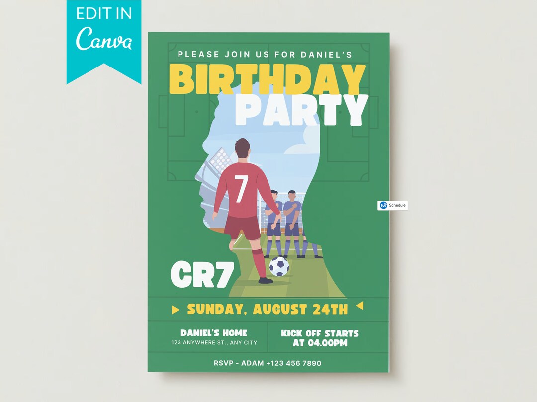 Cristiano Ronaldo Football Birthday Invitation Template, Birthday ...