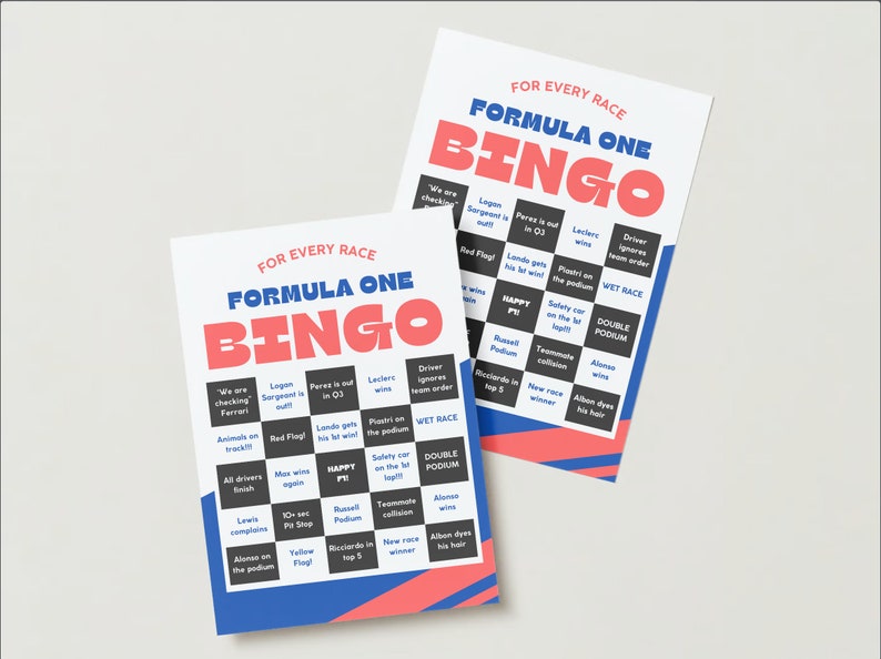 Formula 1 Bingo Card 2024 Editable, F1 Bingo Card, Funny Racing Game for Fans, Perfect for Race ...