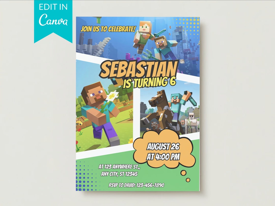 Editable Minecraft Birthday Invitation, Personalized Mine Theme ...