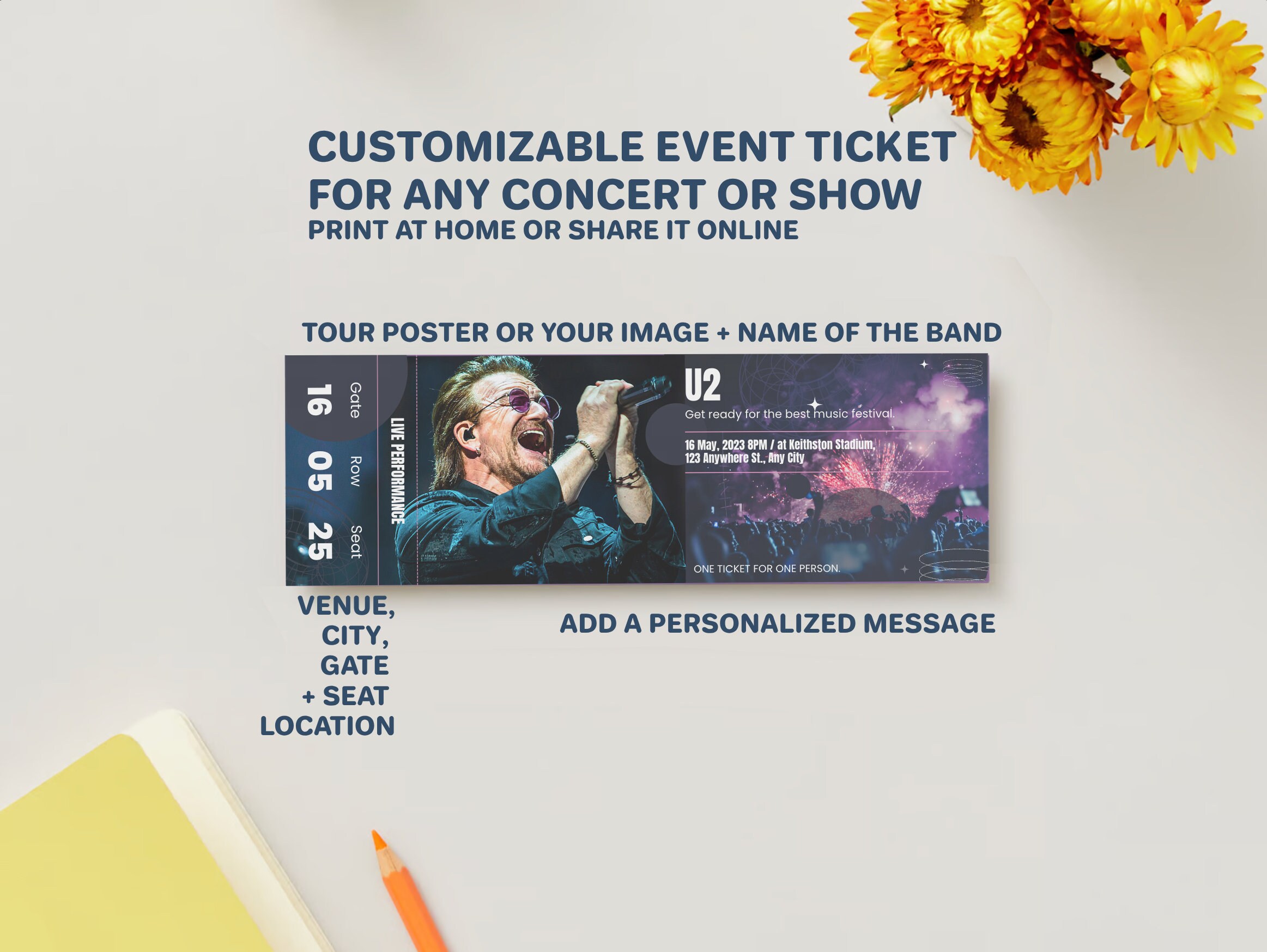 Editable Concert Ticket Template, Printable Collector Souvenir Concert ...