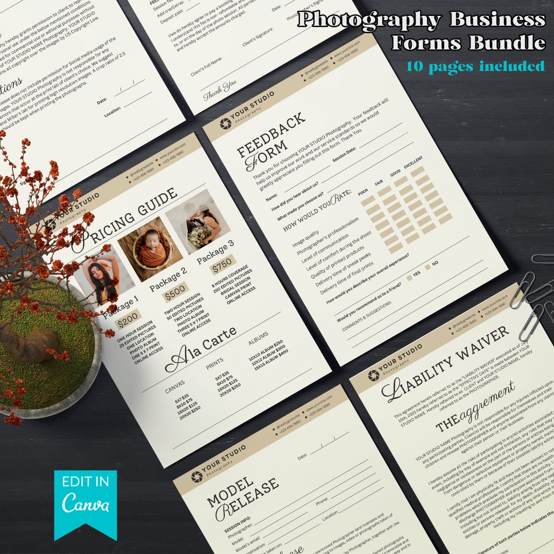 Photography Business Forms Bundle, Photography Forms Template Set ...