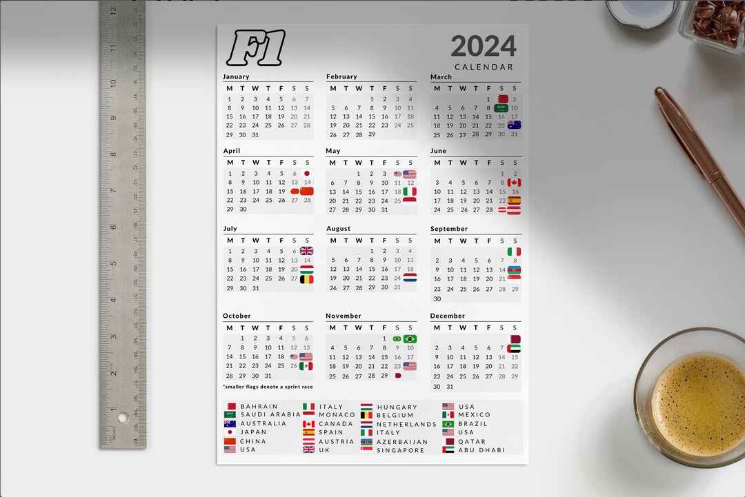 F1 2024 Printable Calendar, Formula One Grand Prix Circuits, Gift for ...