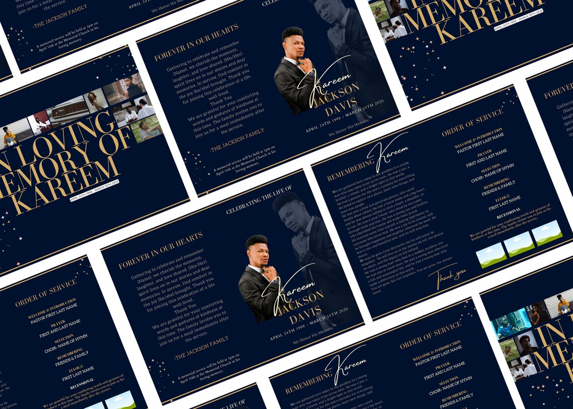 8.5"x11" BOOKLET Memorial Program (6 Pages) DARK BLUE Funeral Program ...