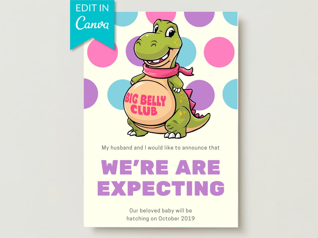 Pregosaurus Rex Pregnancy Announcement, Editable Pregnancy Reveal ...