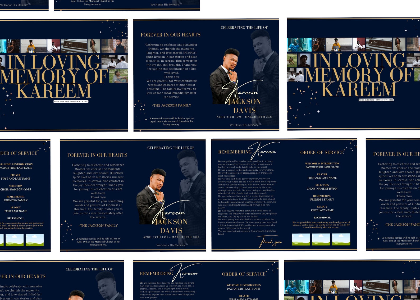 8.5"x11" BOOKLET Memorial Program (6 Pages) DARK BLUE Funeral Program ...