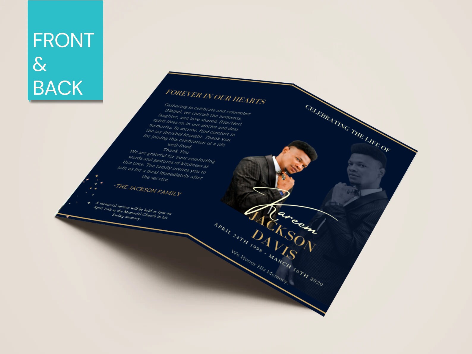 8.5"x11" BOOKLET Memorial Program (6 Pages) DARK BLUE Funeral Program ...