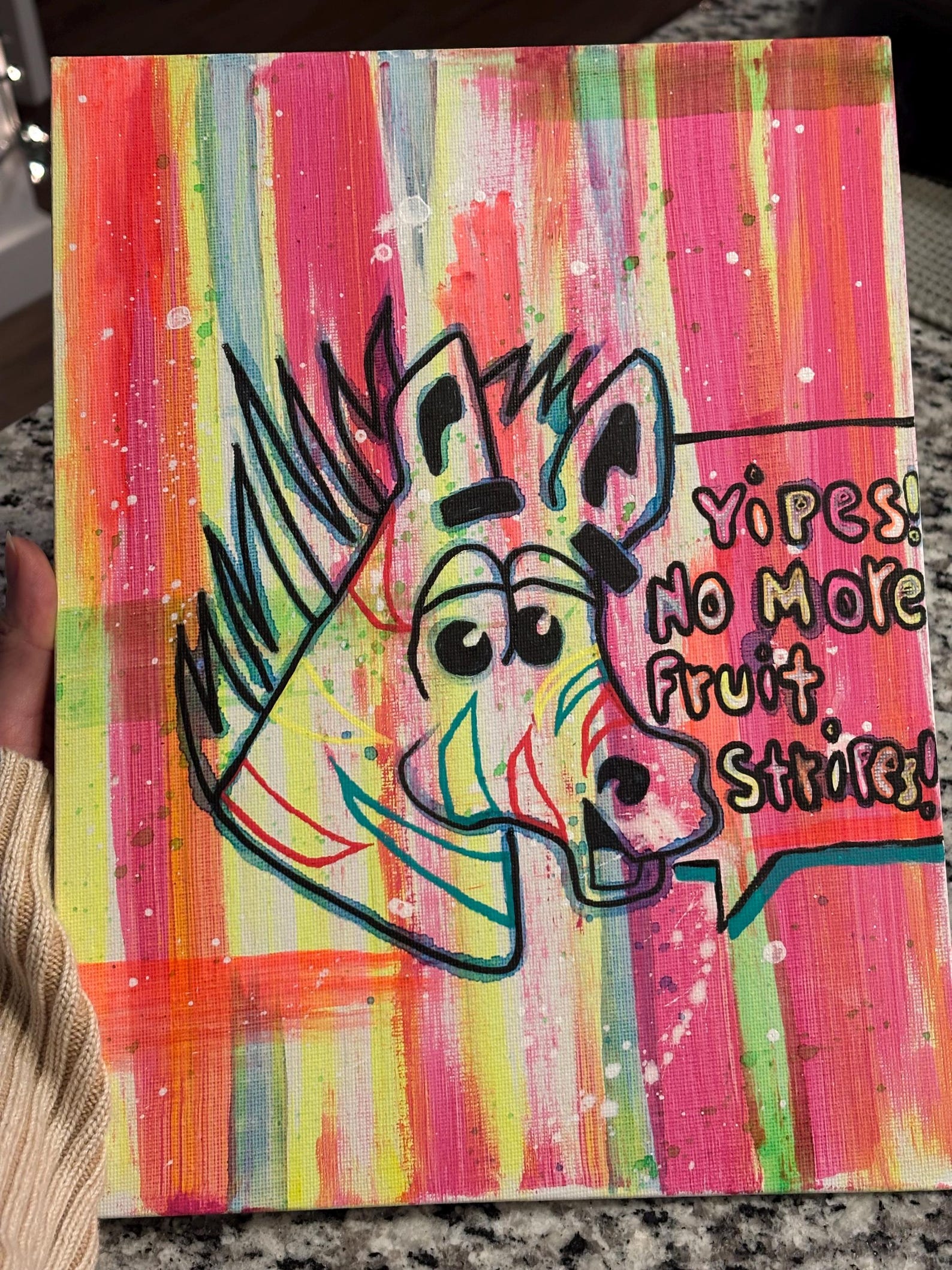 Fruit Stripes Zebra Acrylic Painting: 1960s Gum Art (9x12 Canvas) - Etsy