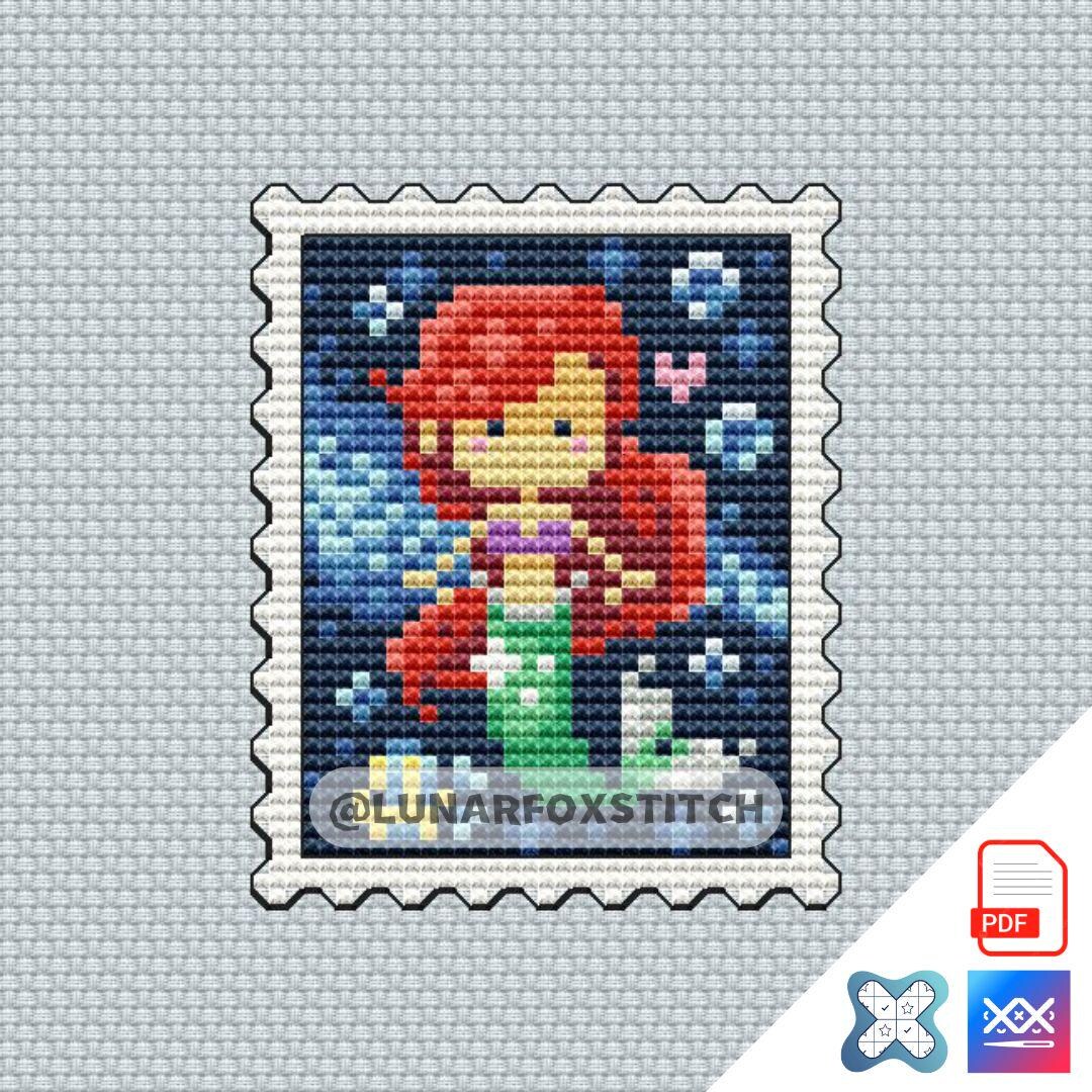 Mermaid Postage Stamp Cross Stitch Pattern - Ocean Sea Fish Fantasy ...