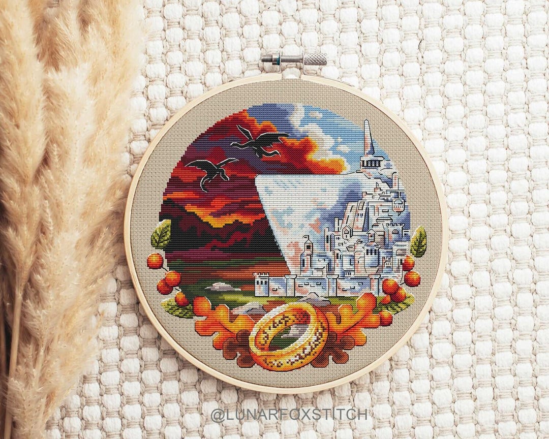 White Castle Cross Stitch Pattern - Fantasy Ring Book Wizard Elf Dwarf ...