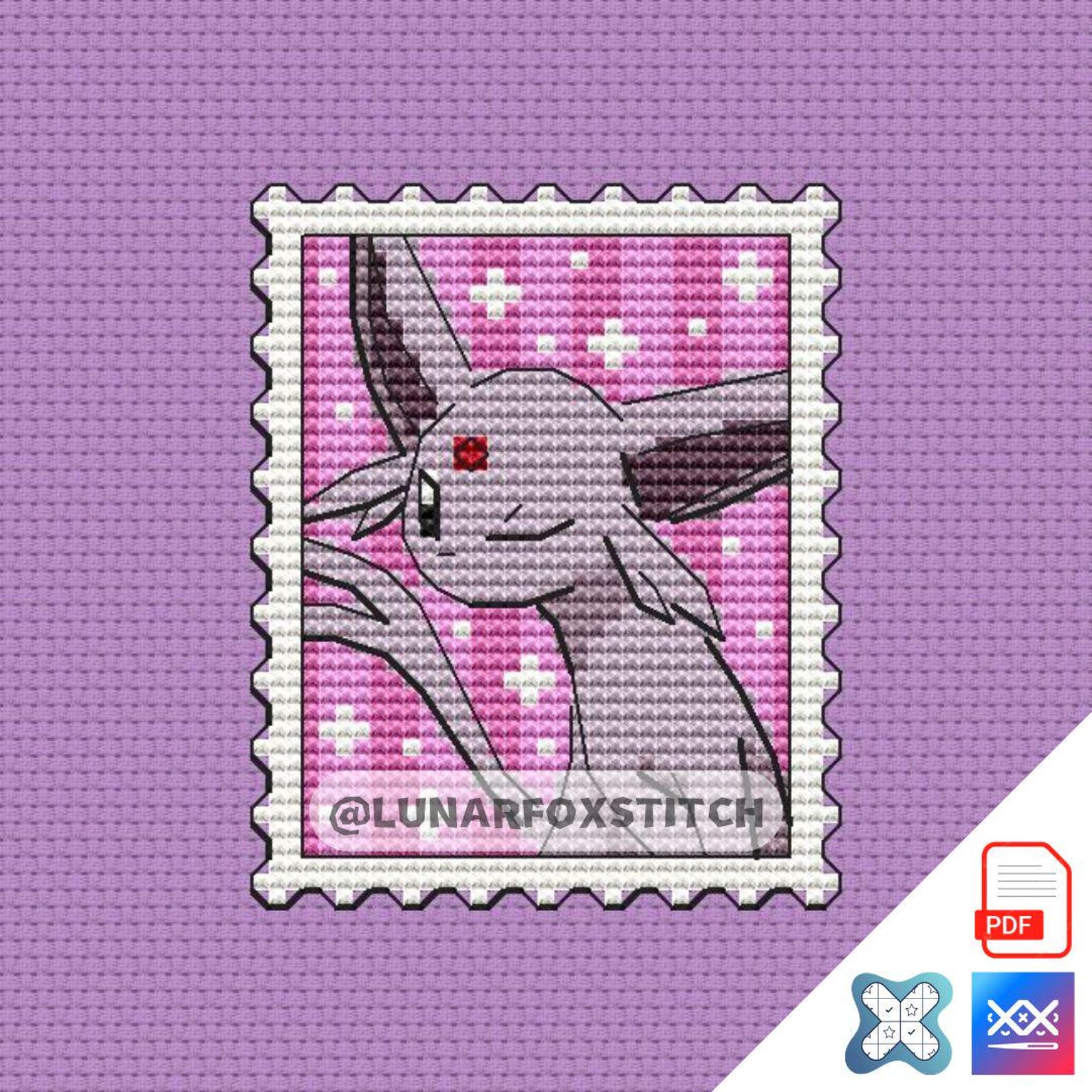 Anime Lilac Chibi Cat Postage Stamp Cross Stitch Pattern - Japan ...