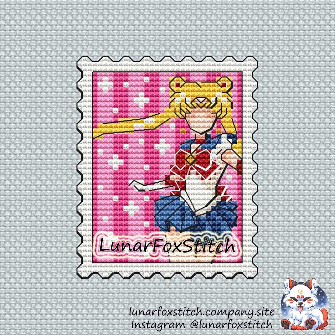 Sailor Anime Girl Postage Stamp Cross Stitch Pattern Cute Pink Princess ...
