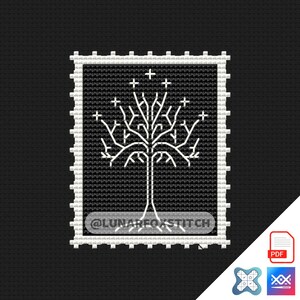 White Tree Postage Stamp Cross Stitch Pattern - Medieval Fantasy Book ...