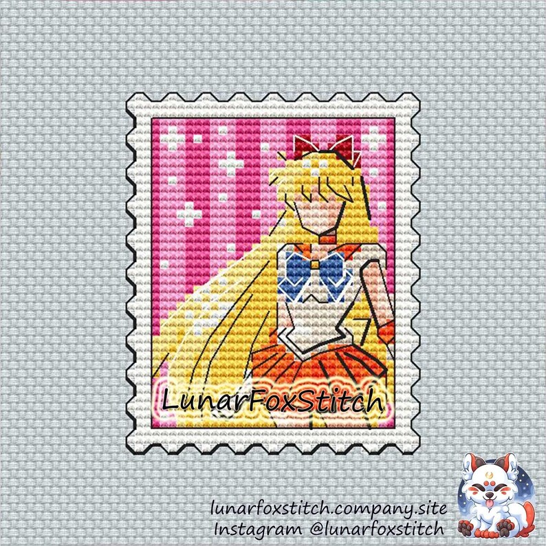 Sailor Anime Girl Venus Postage Stamp Cross Stitch Pattern Cute Pink ...