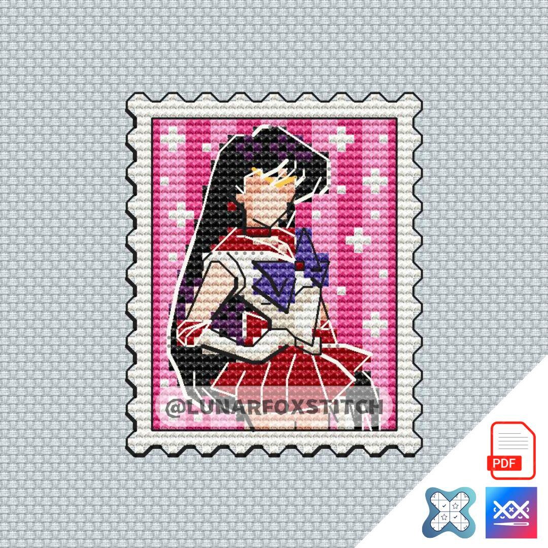 Sailor Anime Girl Red Postage Stamp Cross Stitch Pattern - Cute Pink ...