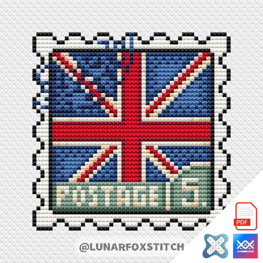 Union Jack Postage Stamp Cross Stitch Pattern - United Kingdom Britain ...
