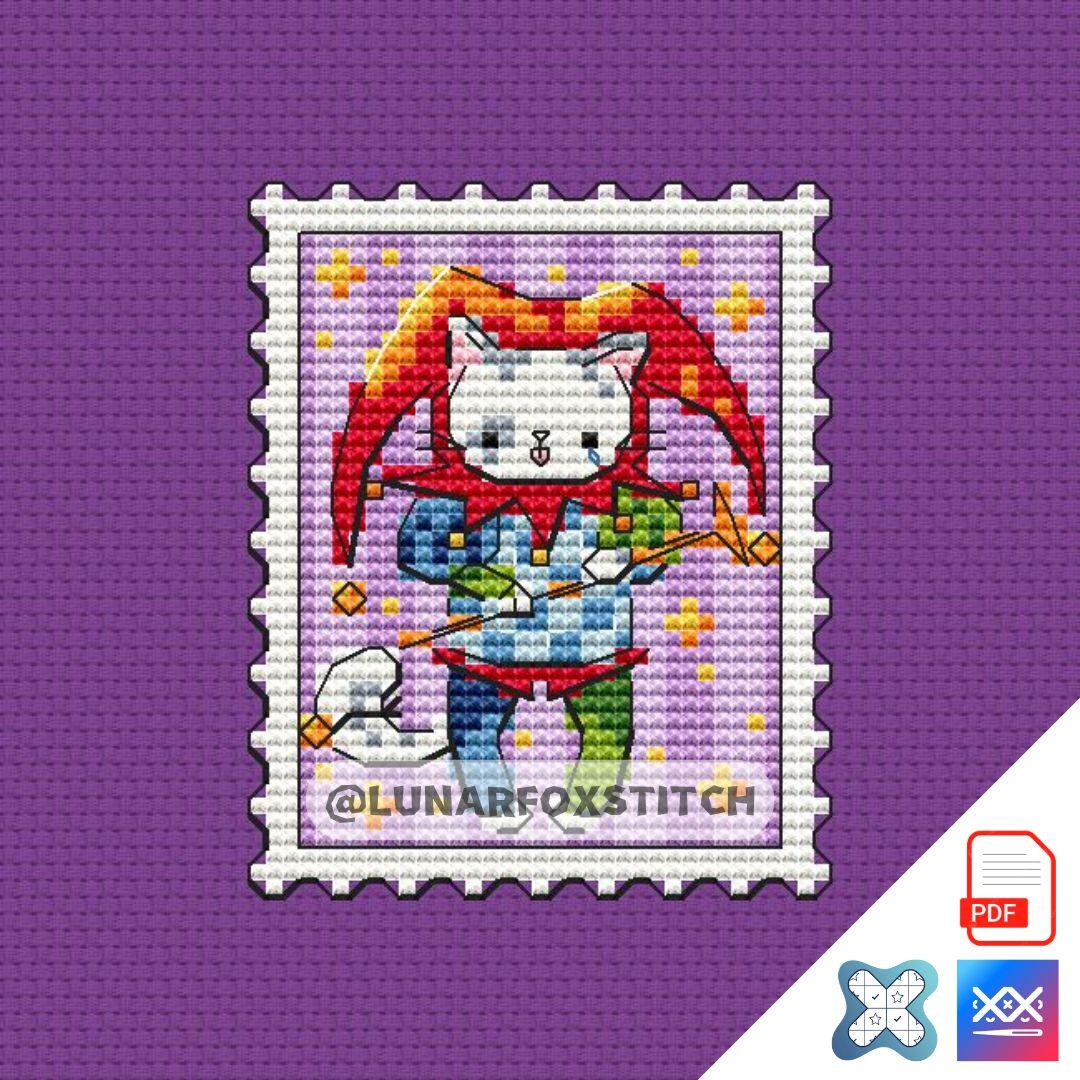 Cat Jester Postage Stamp Cross Stitch Pattern - Halloween Embroidery ...