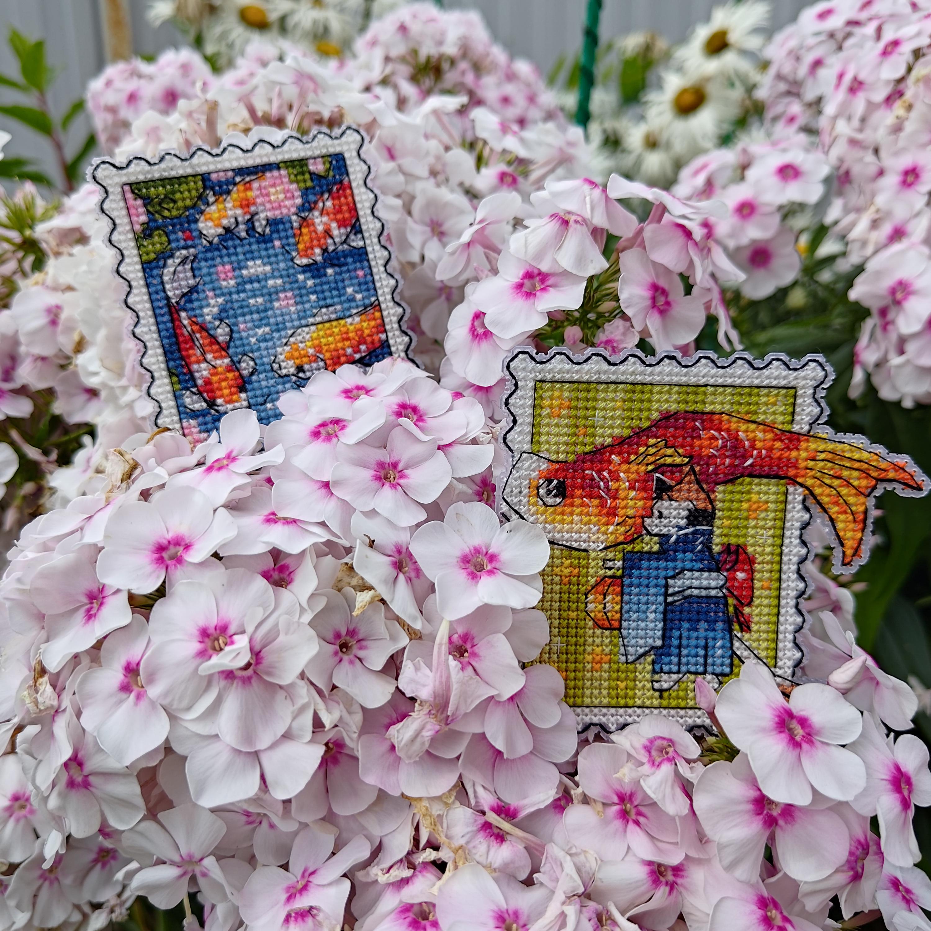 Japanese Koi Pond Postage Stamp Cross Stitch Pattern - Carp Embroidery ...