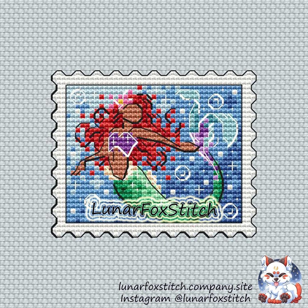 Mermaid Red Hair Postage Stamp Cross Stitch Pattern - Ocean Sea Comics ...