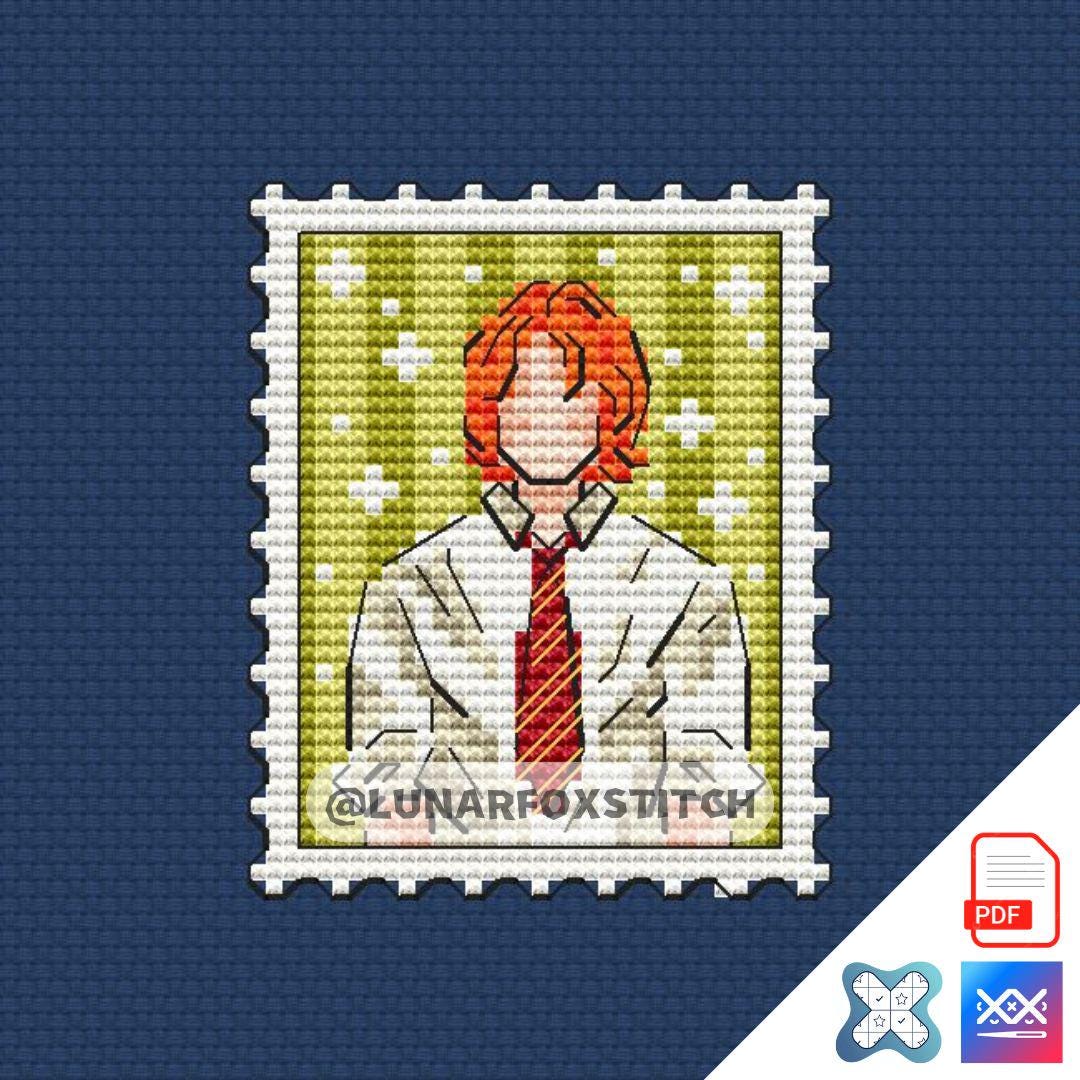 Red Hair Wizard Boy Postage Stamp Cross Stitch Pattern - Magic School ...