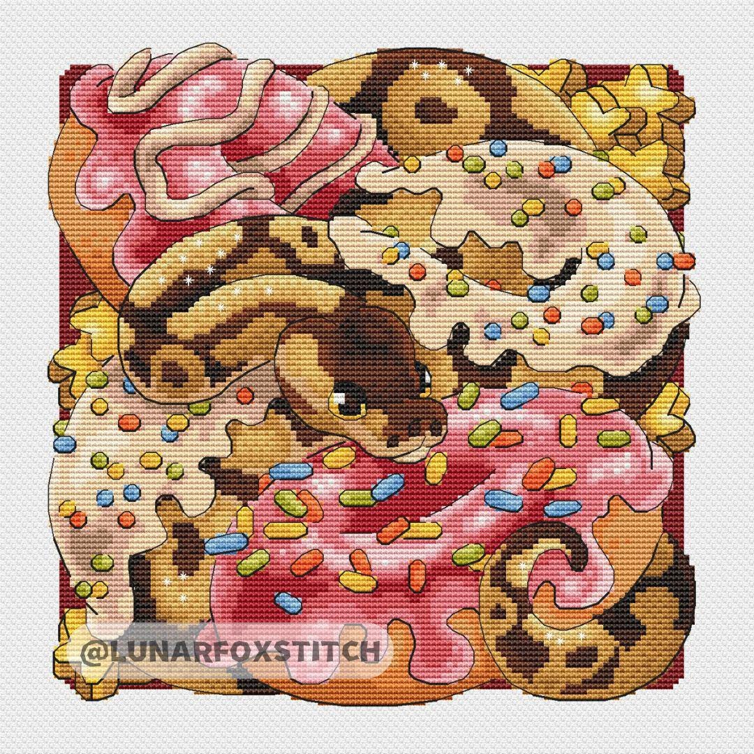 Donuts Snake Cross Stitch Pattern - Reptile Animal Sweets Bakery ...