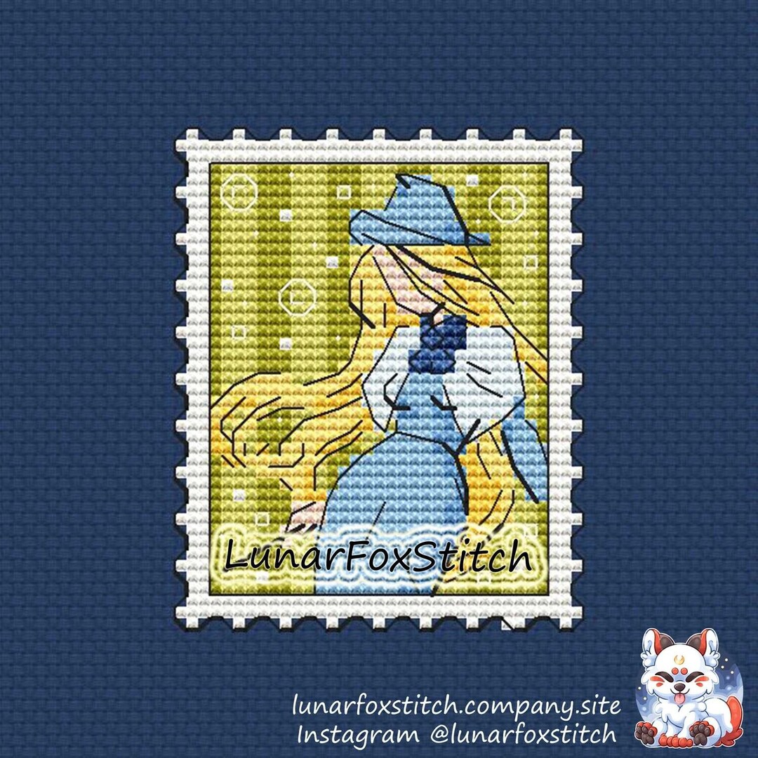 French Wizard Girl Postage Stamp Cross Stitch Pattern - Witch Magic ...