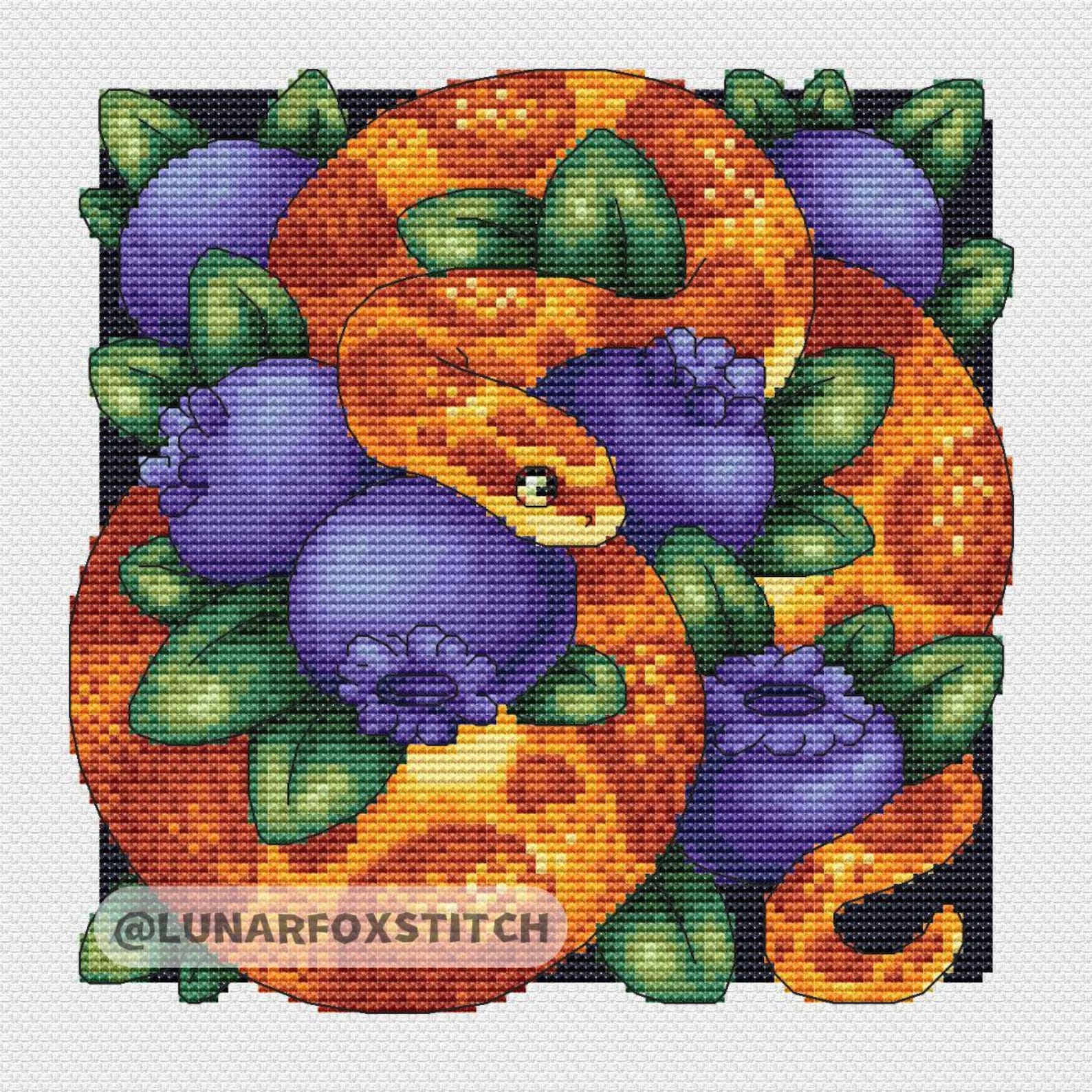 Blueberry Snake Cross Stitch Pattern - Reptile Embroidery - PDF Instant ...