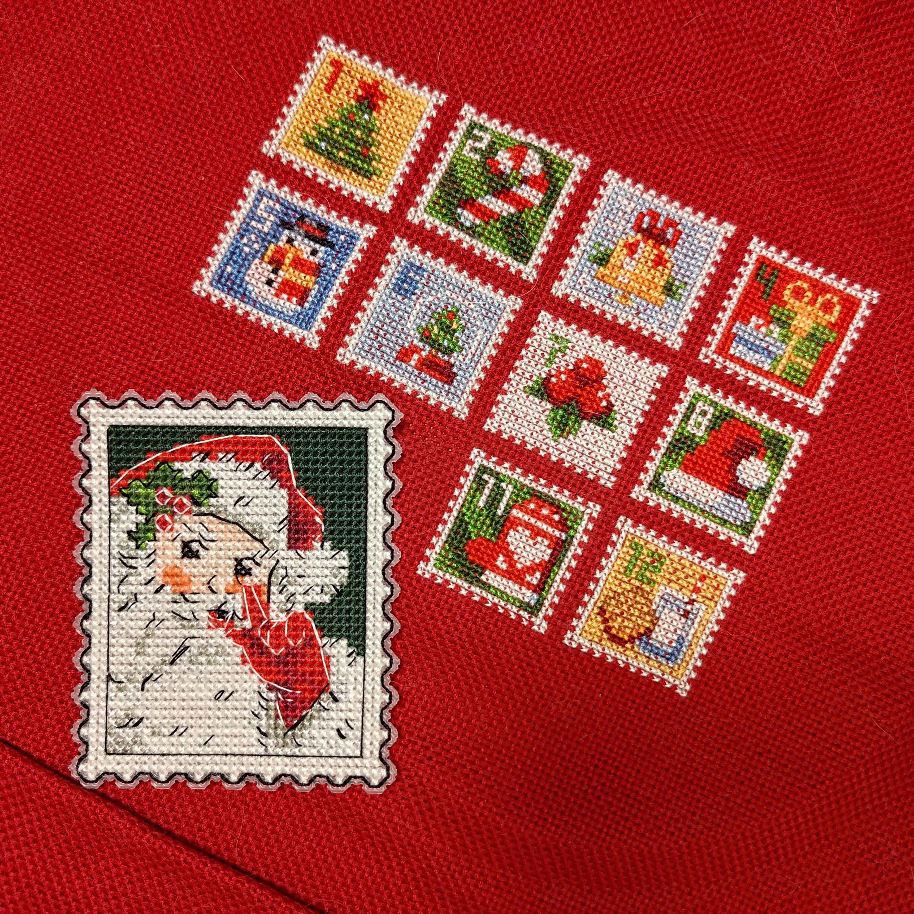 Santa Claus Christmas Postage Stamp Cross Stitch Pattern - New Year ...