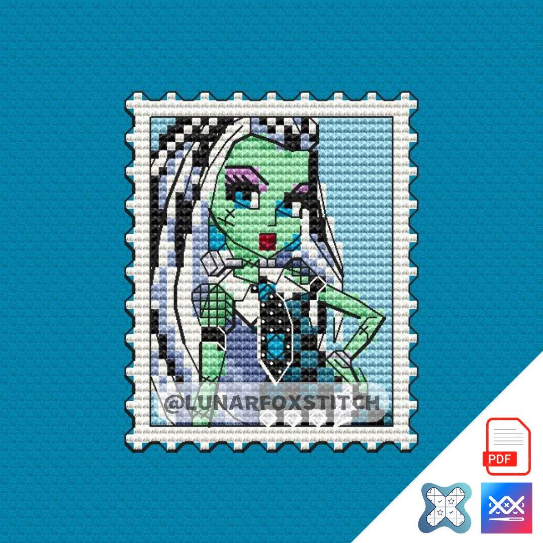 Frankenstein Girl Postage Stamp Cross Stitch Pattern - Monster ...