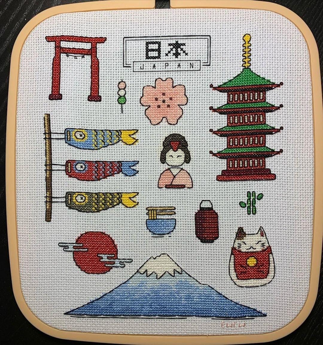 Japan Cross Stitch Pattern - Fuji Koi Geisha Kimono Japanese Sweets ...