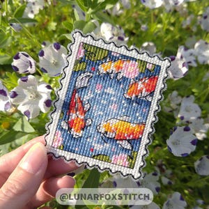 Japanese Koi Pond Postage Stamp Cross Stitch Pattern - Carp Embroidery ...