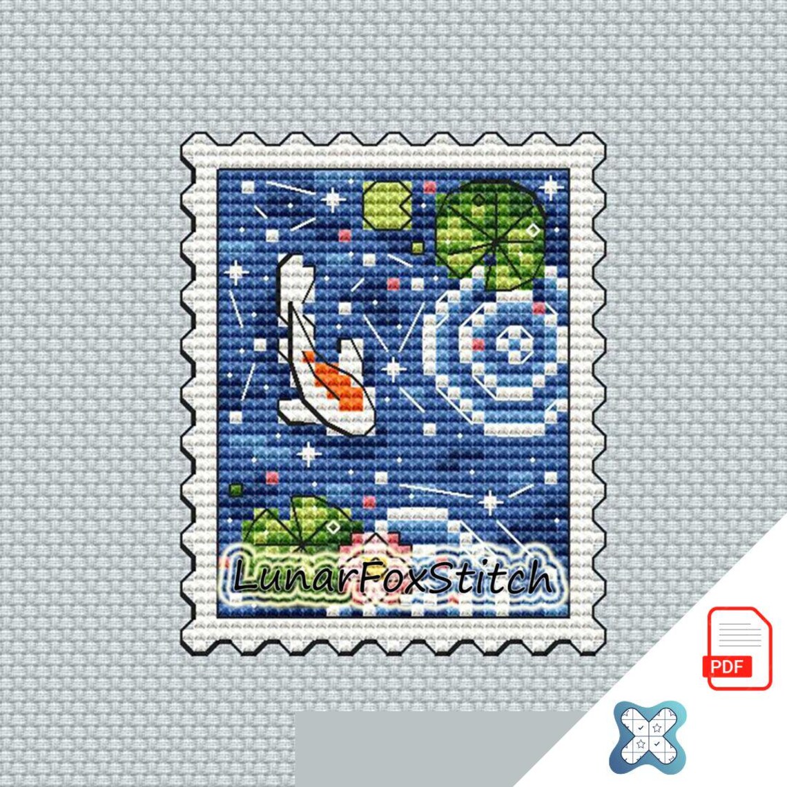 Koi Pond Postage Stamp Cross Stitch Pattern - Japan Carp Fish Sakura ...