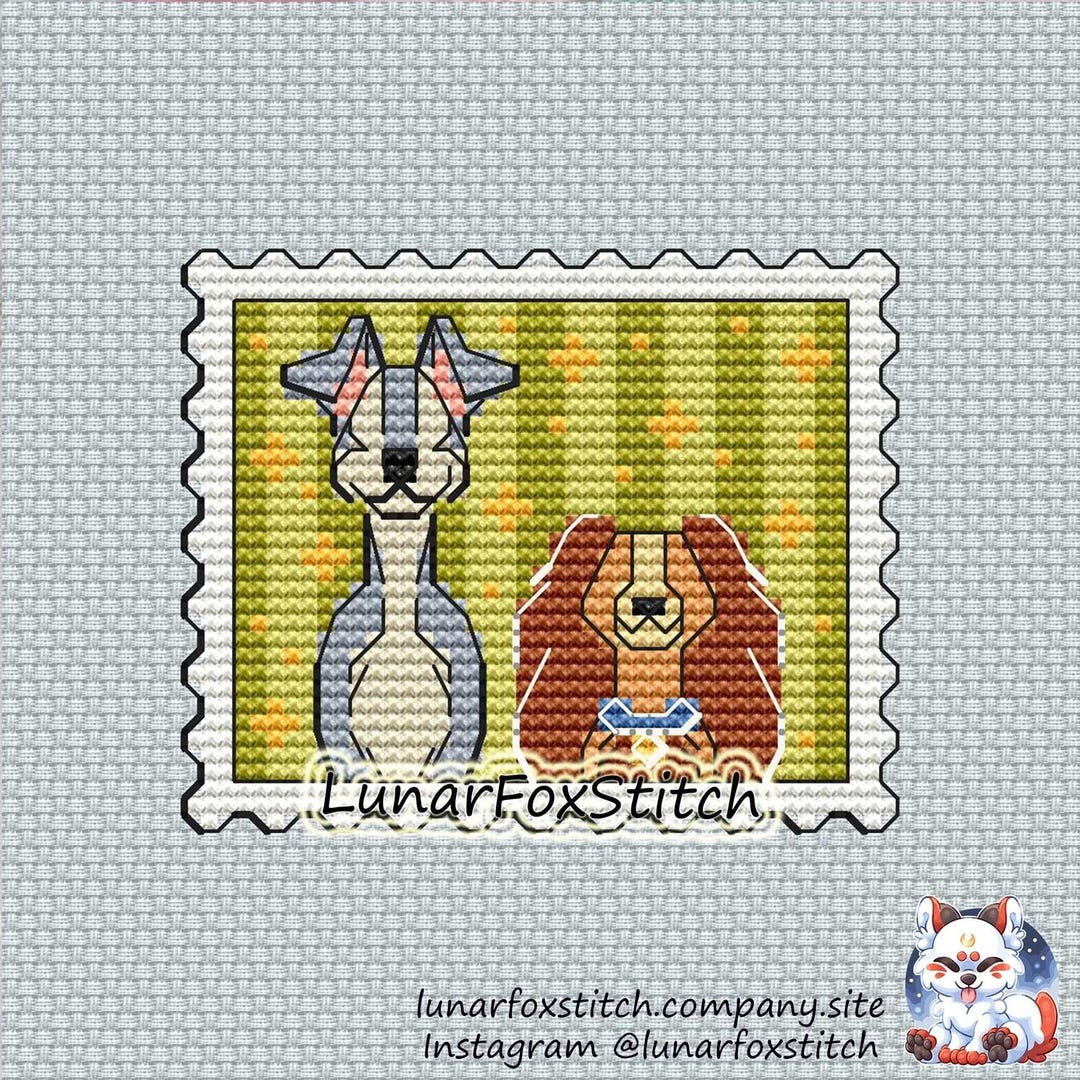 Dogs Love Postage Stamp Cross Stitch Pattern - Pet Animal Cartoon Furry ...