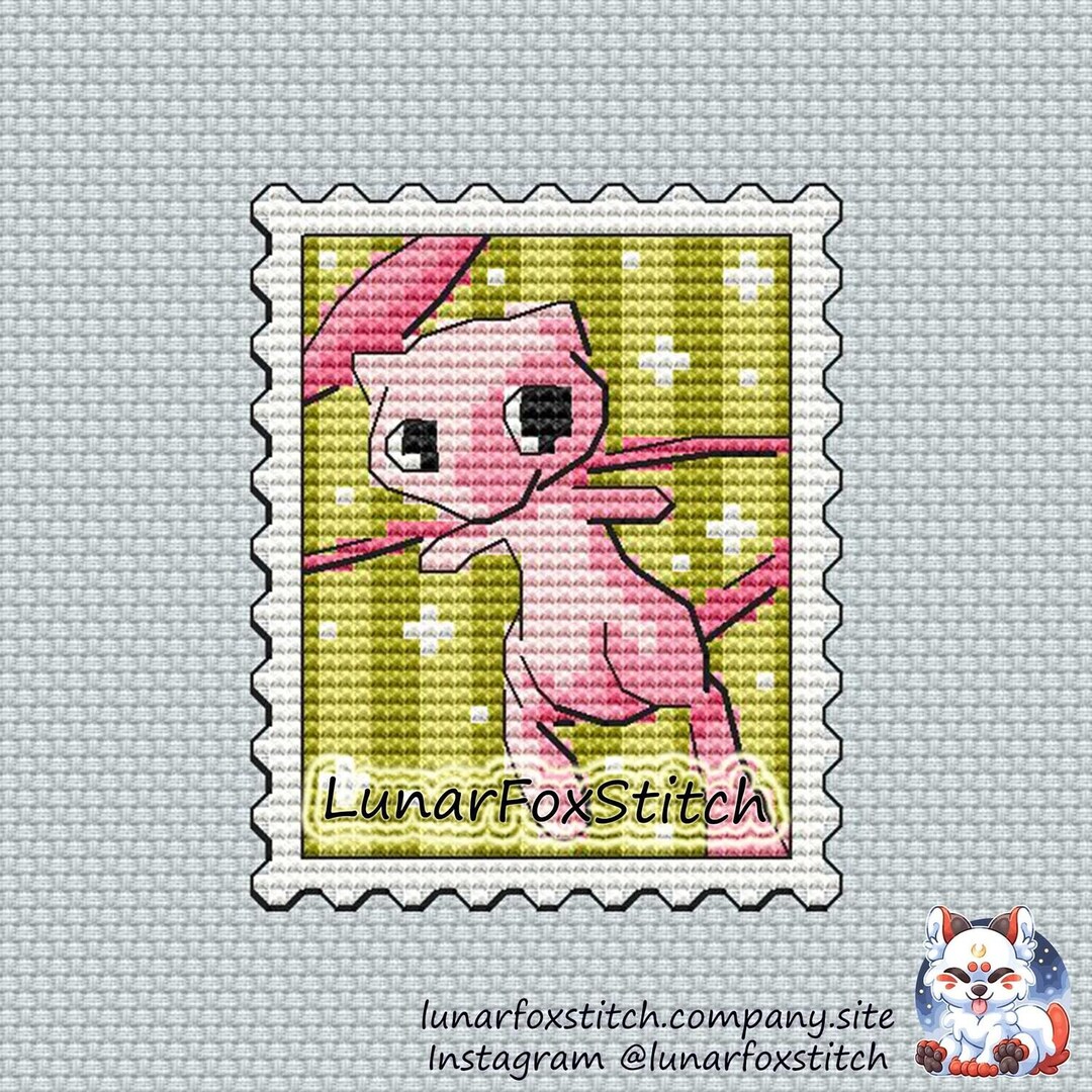Pink Cute Cat Postage Stamp Cross Stitch Pattern - Anime Character Geek ...