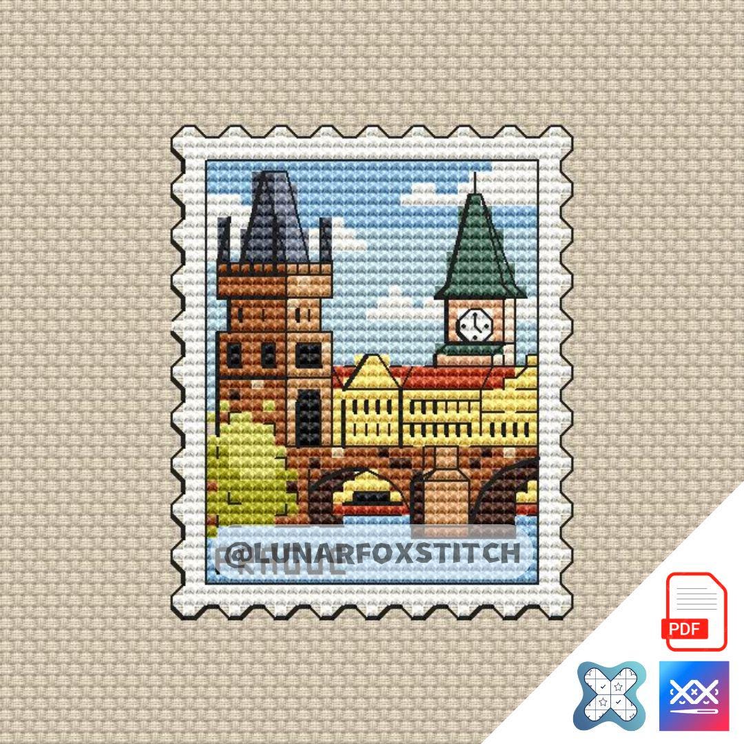 Prague Postage Stamp Cross Stitch Pattern - Country Travel Czech ...