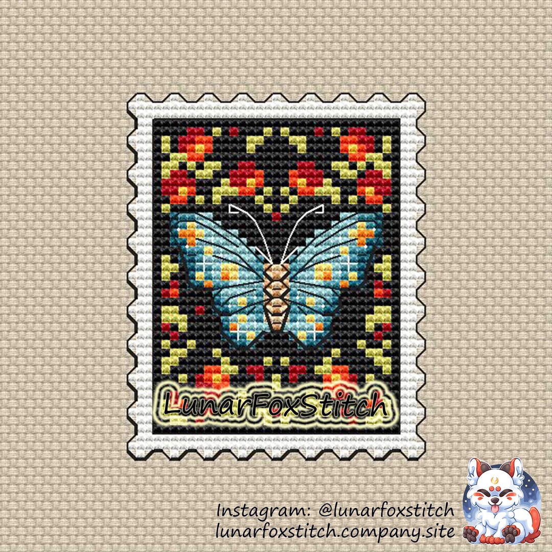 Moth Postage Stamp Cross Stitch Pattern - Halloween Gothic Embroidery ...