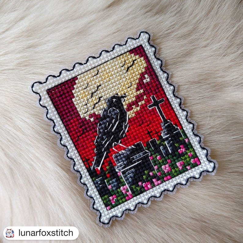 Raven Crow Halloween Postage Stamp Cross Stitch Pattern - Gothic Bird ...