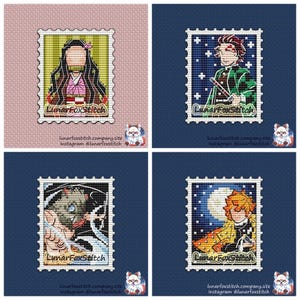 Anime - Set of 4 - Postage Stamp Cross Stitch Pattern - Japan Kawaii ...