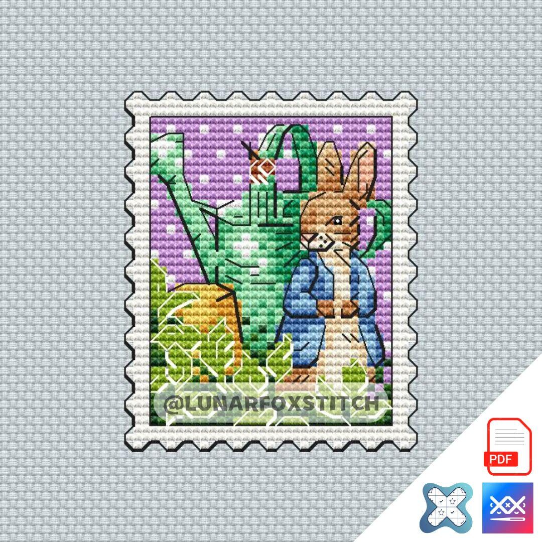 Cute Rabbit Postage Stamp Cross Stitch Pattern - Animal Pet Book Child ...