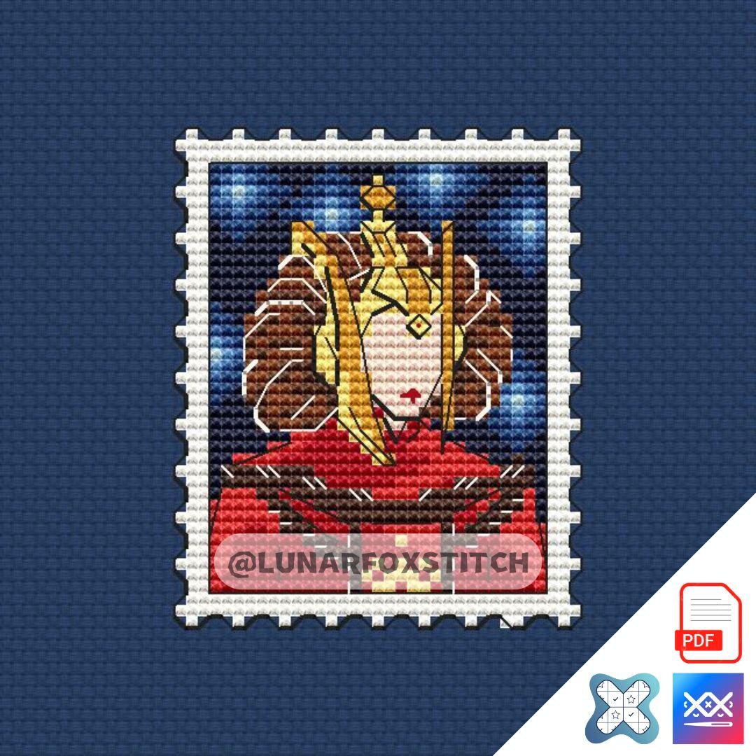 Star Girl Princess Postage Stamp Cross Stitch Pattern - Space Galaxy ...