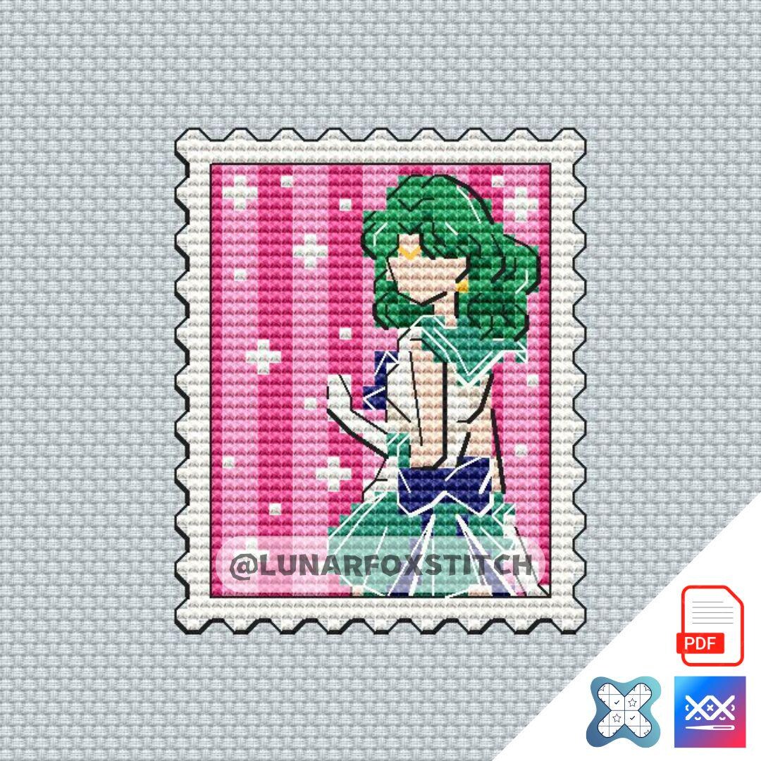 Sailor Anime Girl Turquoise Postage Stamp Cross Stitch Pattern - Japan ...