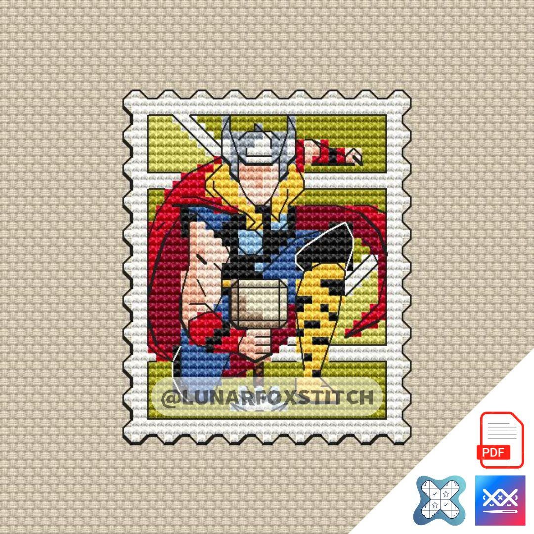 Thor Postage Stamp Cross Stitch Pattern - Scandinavian God Myth Hero ...