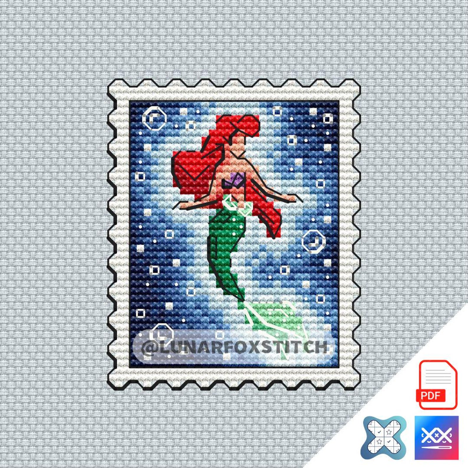Mermaid Princess Postage Stamp Cross Stitch Pattern - Geek Fandom Ocean ...