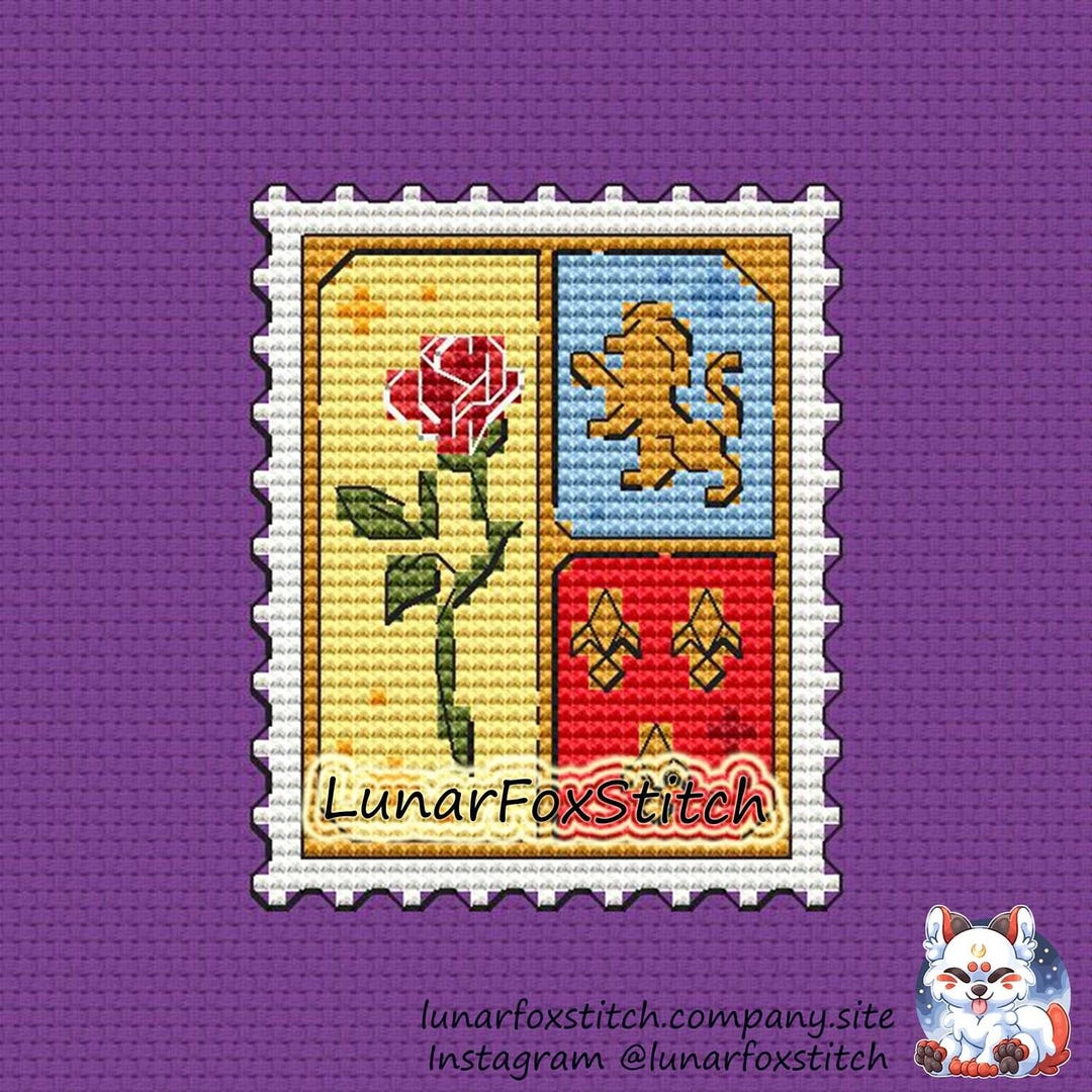 Rose and Beast Shield Postage Stamp Cross Stitch Pattern - Comics ...
