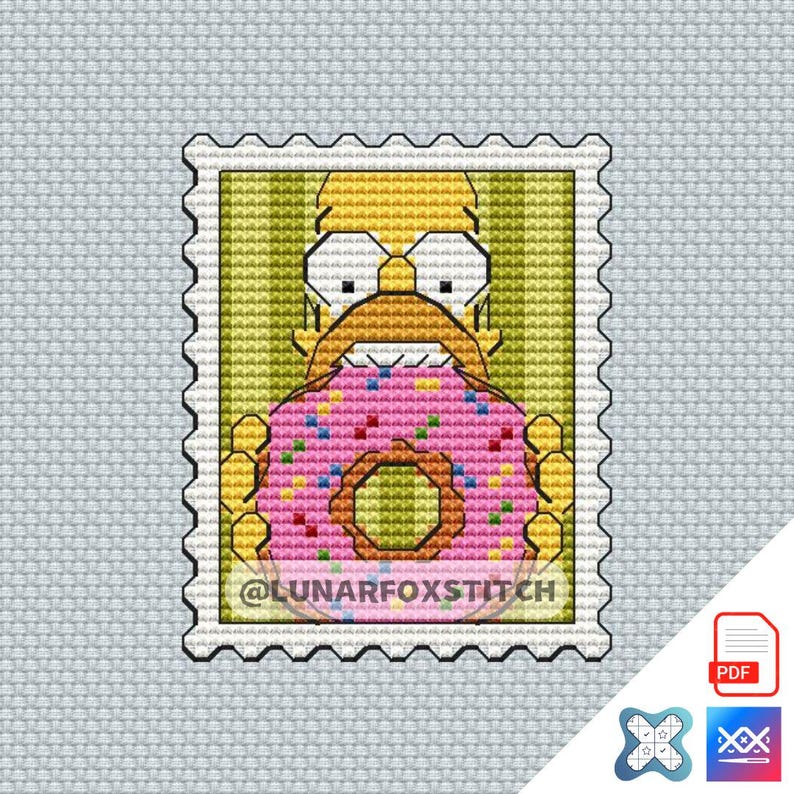 Yellow Man and Donut Postage Stamp Cross Stitch Pattern - Father Family ...